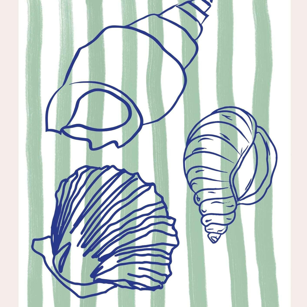 Blue Stripe Seashell Line Art Coastal Wall Art Print – Skudaboo